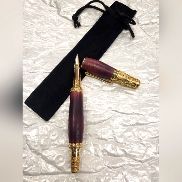 Pens By Hand | Other | Handmade Purple Faux Marble Ornate Gold Plate ...